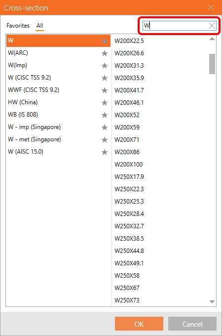 Cross-section searchbox | IDEA StatiCa
